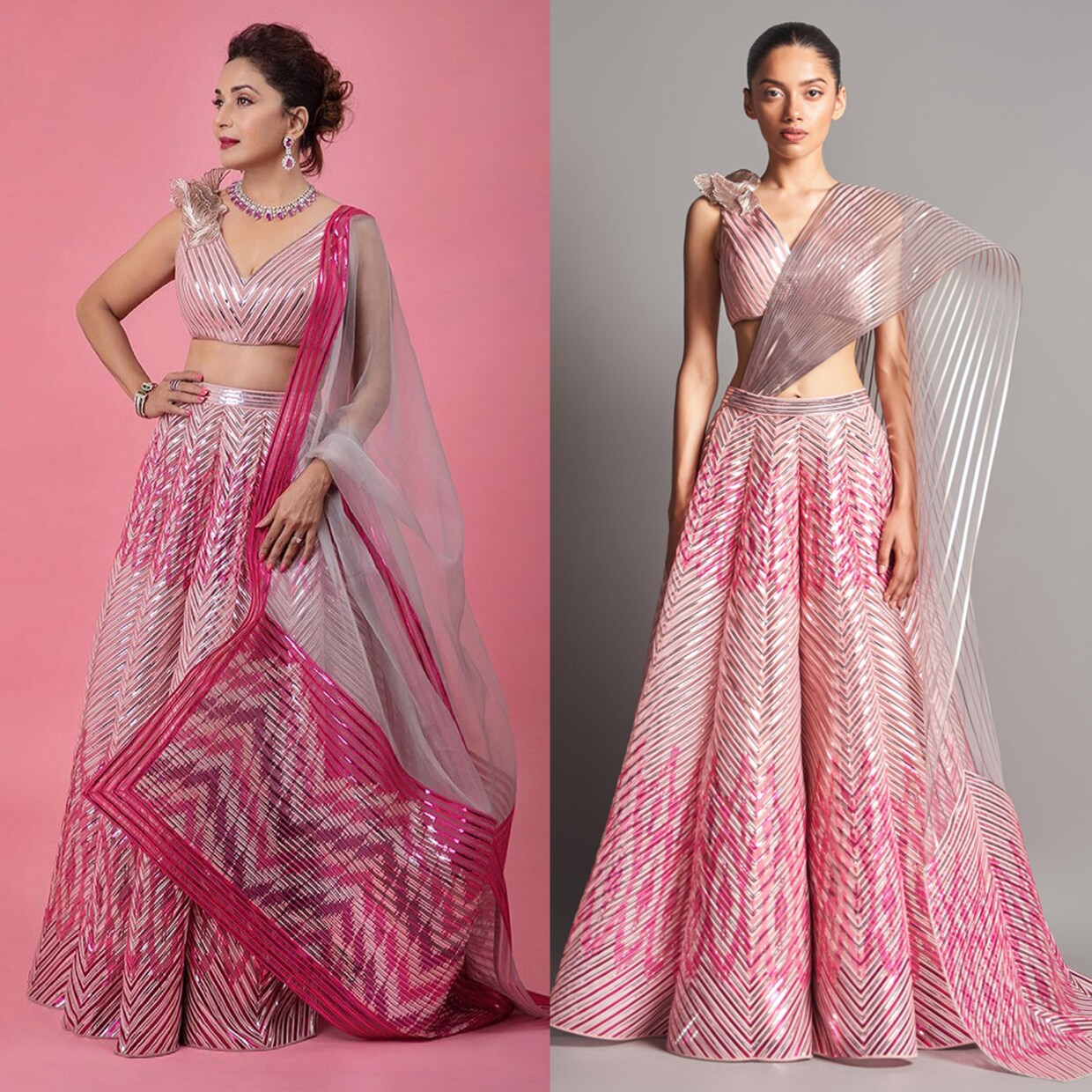 Blush Pink Embroidered Blouse With Bridal Lehenga by Amit Aggarwal at ...