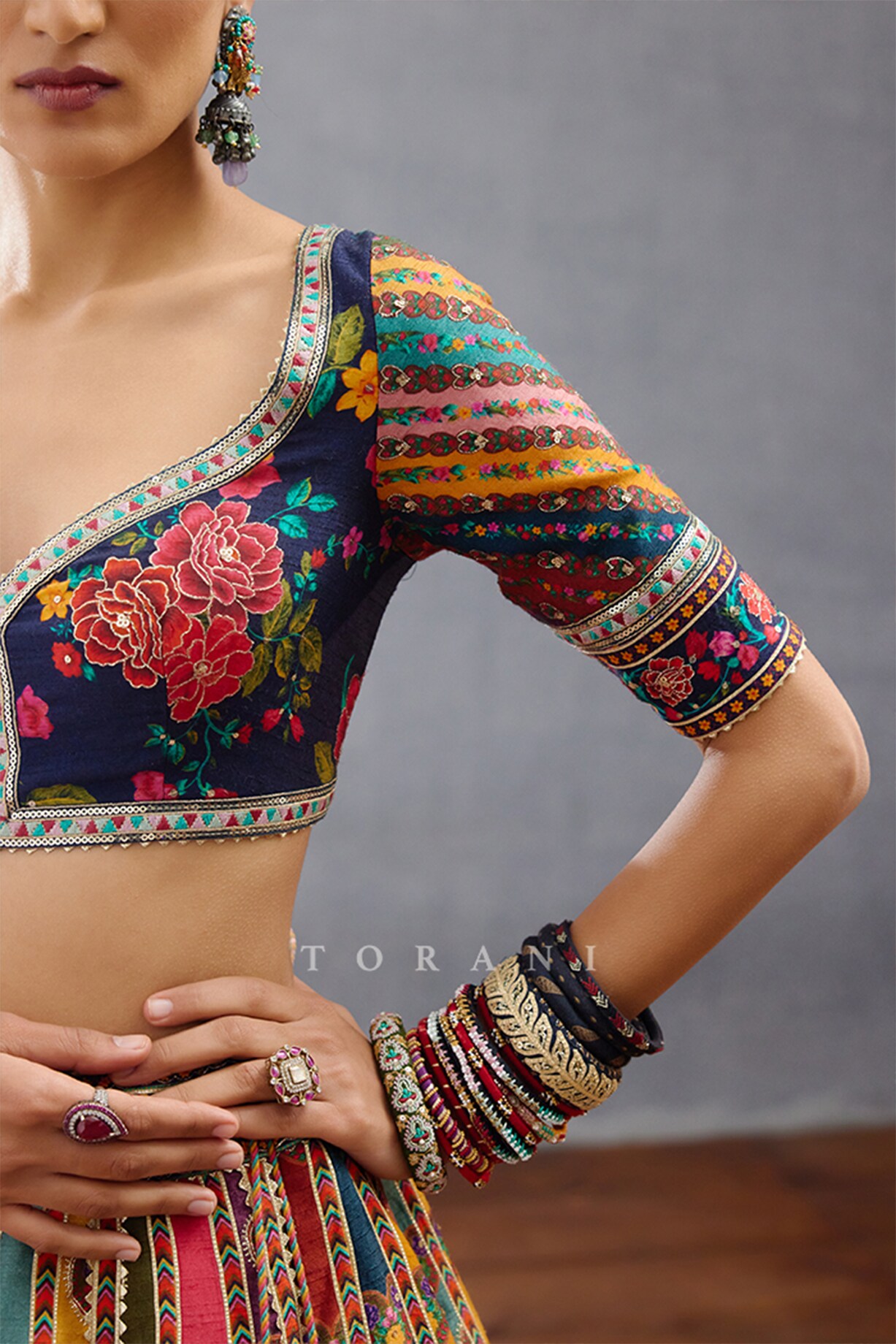 Multi-Colored Raw Silk Digital Printed Blouse Design by TORANI at ...
