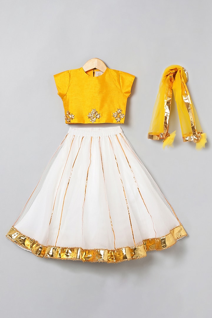 White Matka Silk & Net Gota Embroidered Lehenga Set For Girls by BYB ...