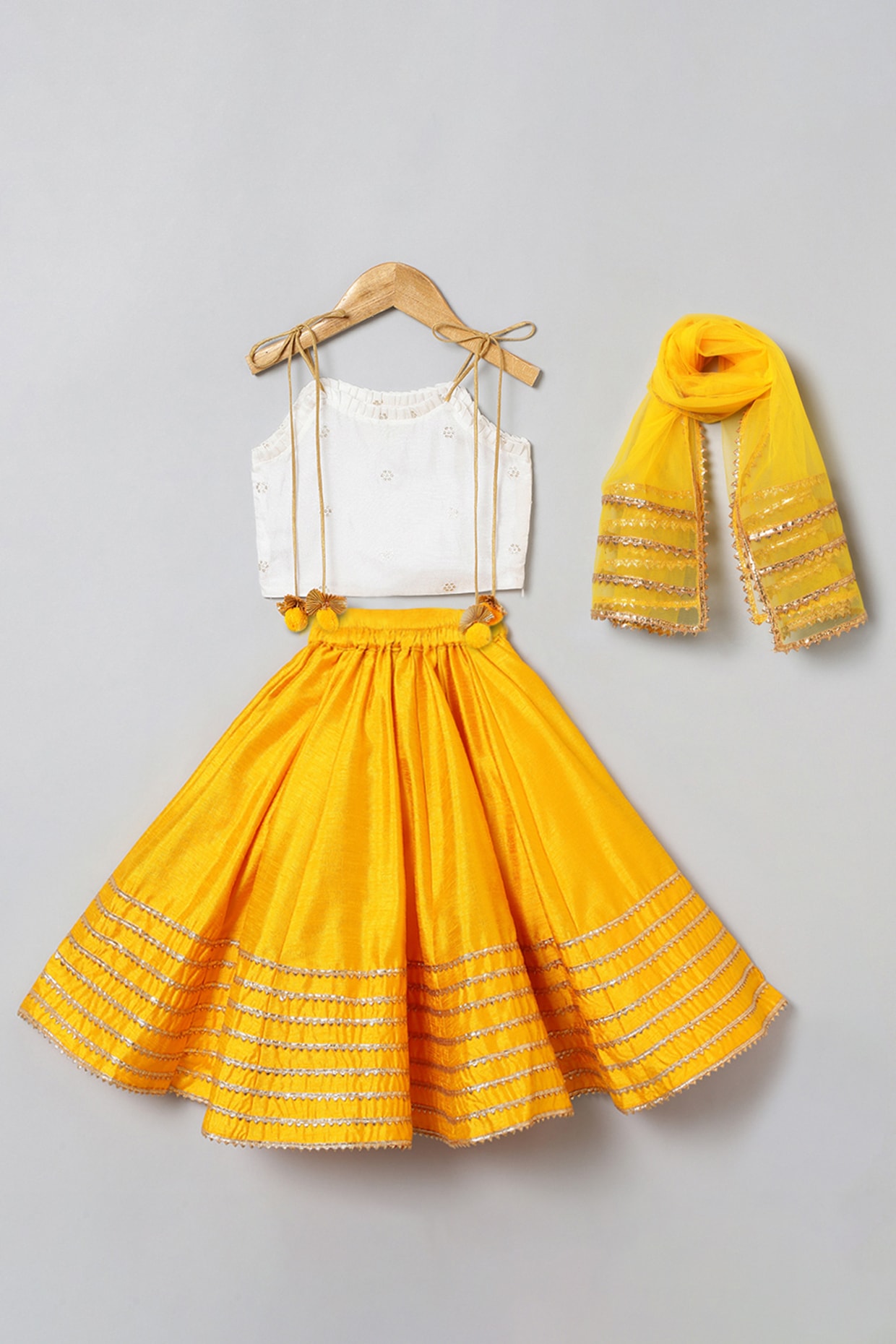 Yellow Matka Silk Gota Embroidered Lehenga Set For Girls by BYB PREMIUM ...