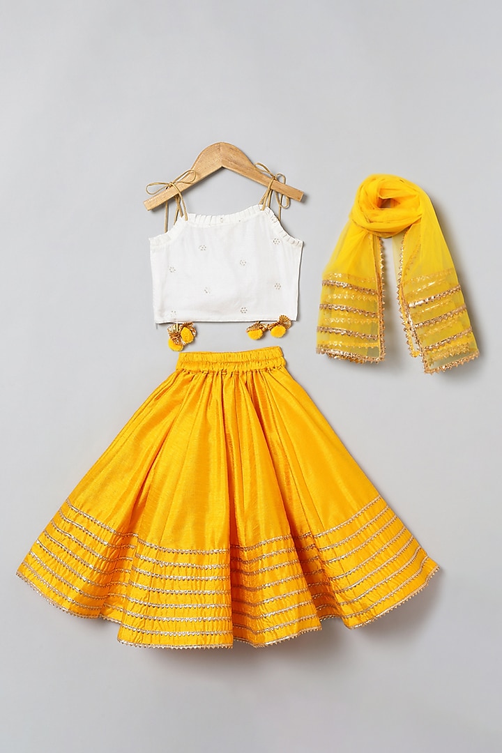 Yellow Matka Silk Gota Embroidered Lehenga Set For Girls by BYB PREMIUM ...