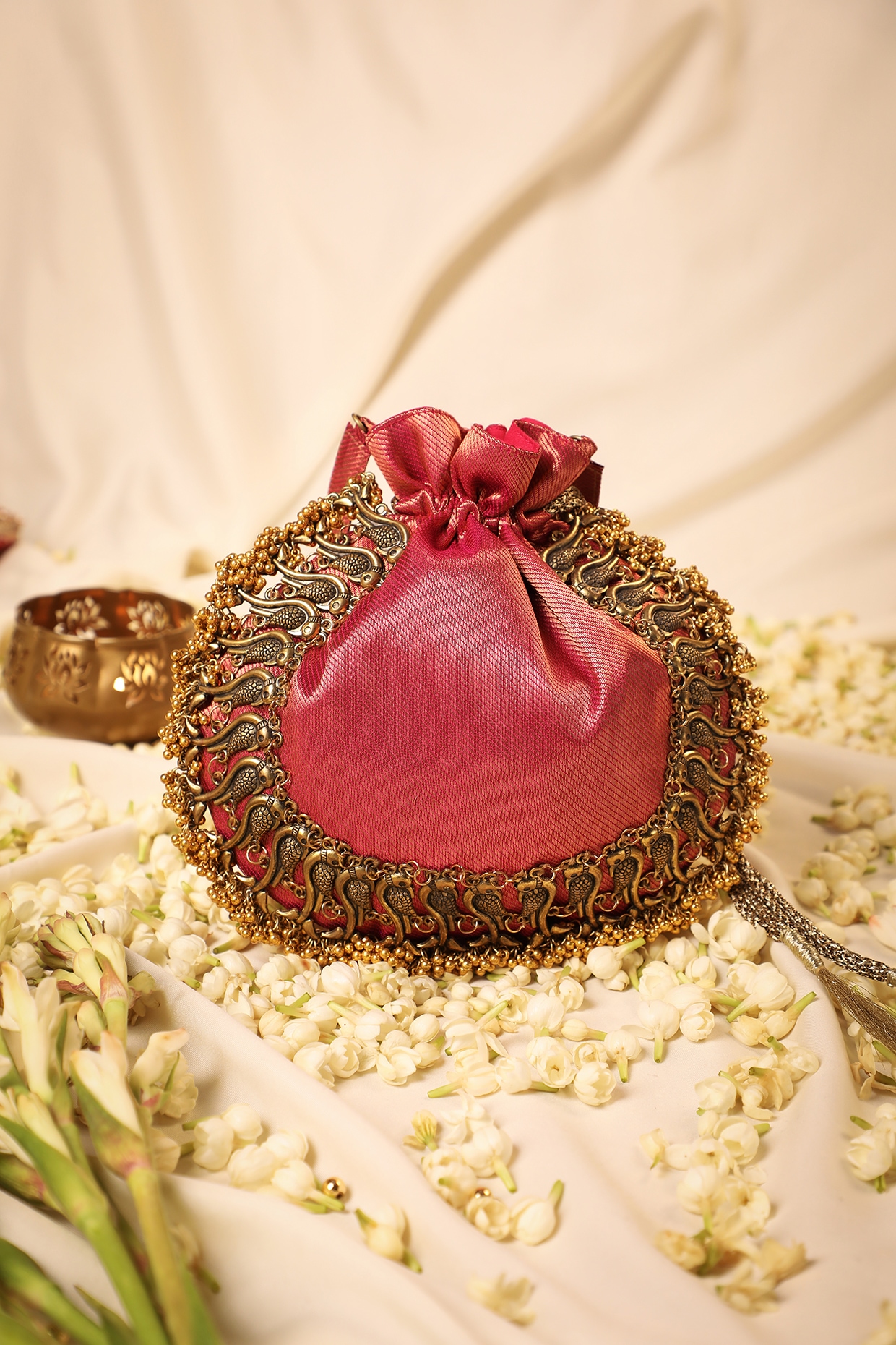 Purple Silk Metallic Moor Embellished Potli by 5 Elements at Pernia's ...