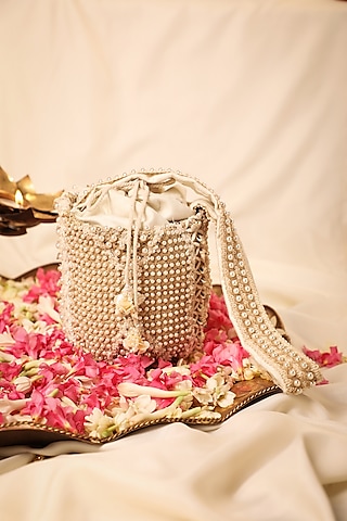 White Silk Stone Embellished Potli by 5 Elements at Pernia's Pop Up ...