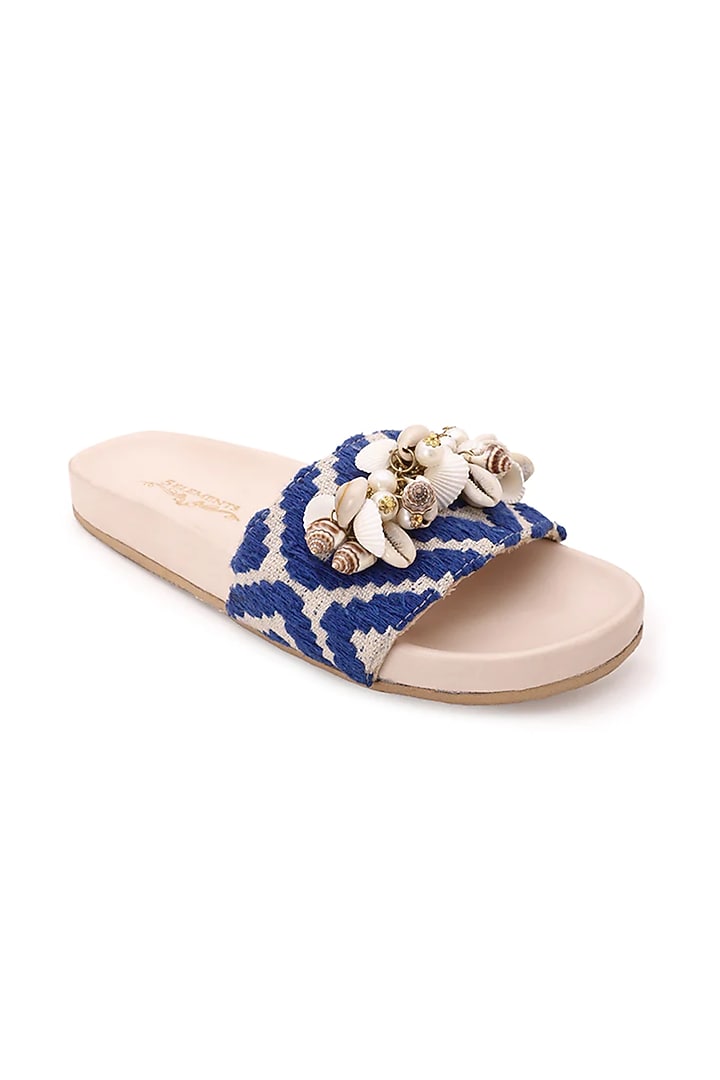 Blue Hand Embroidered Sliders by 5 Elements at Pernia's Pop Up Shop 2025