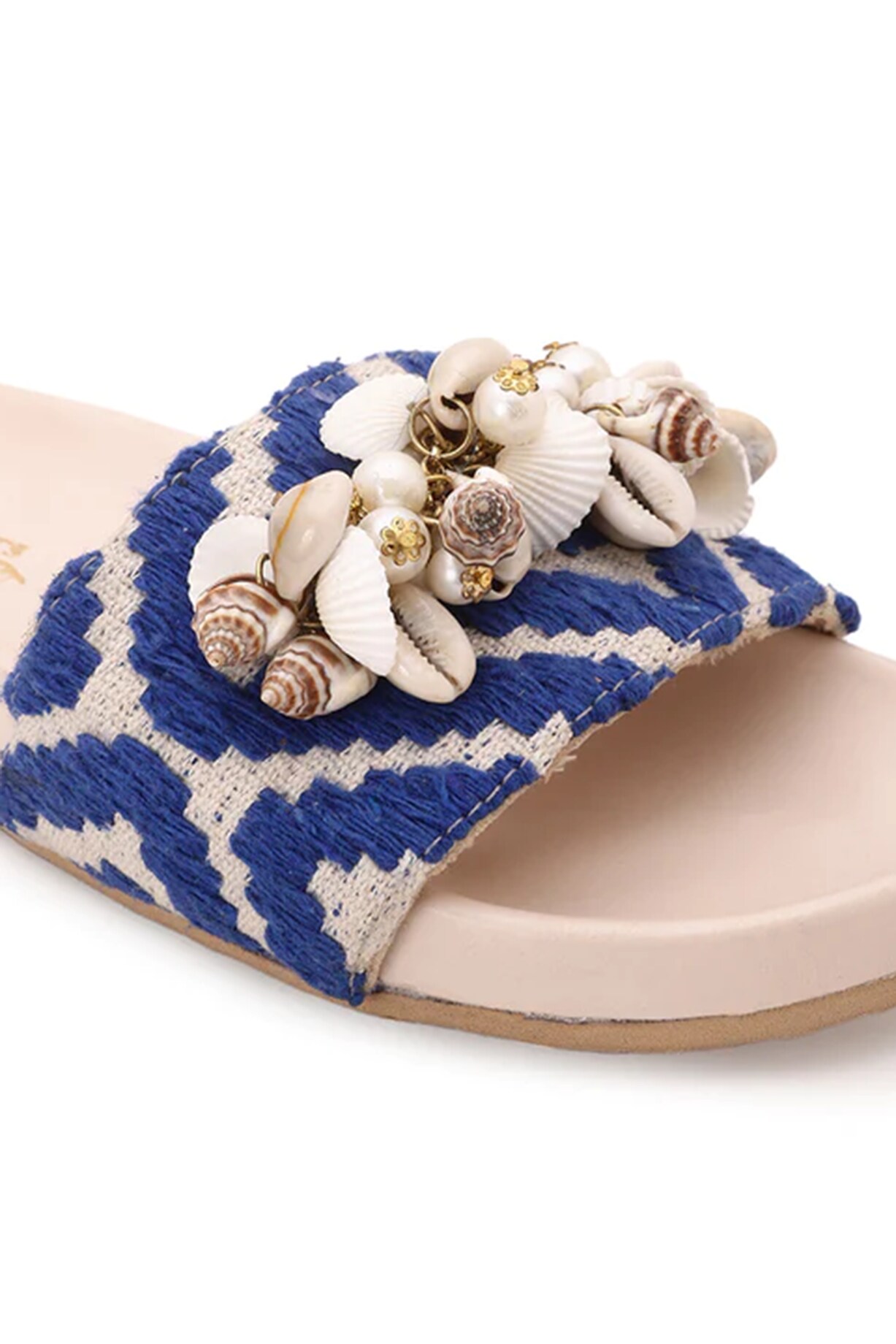 Blue Hand Embroidered Sliders by 5 Elements at Pernia's Pop Up Shop 2025