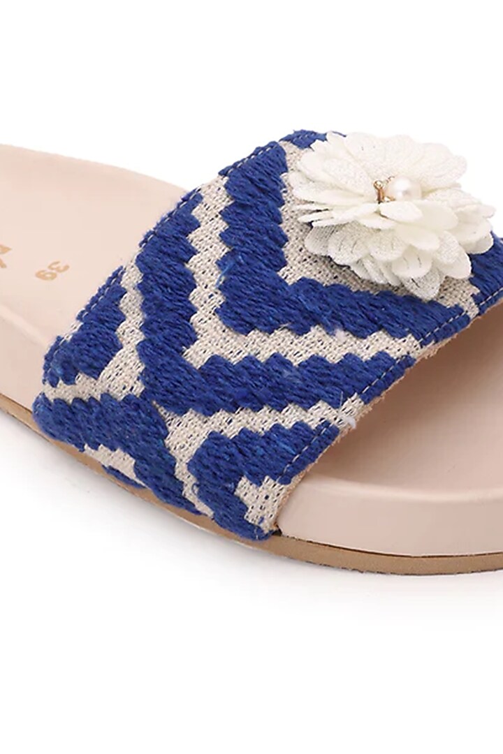 Blue Embroidered Sliders by 5 Elements at Pernia's Pop Up Shop 2025