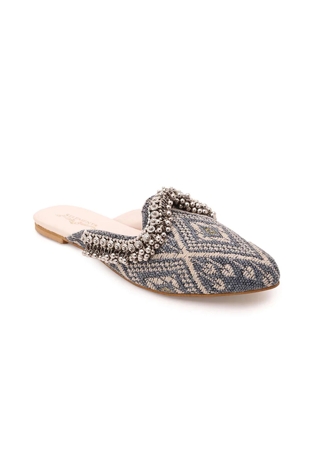 Grey Embellished Mules by 5 Elements at Pernia's Pop Up Shop 2025