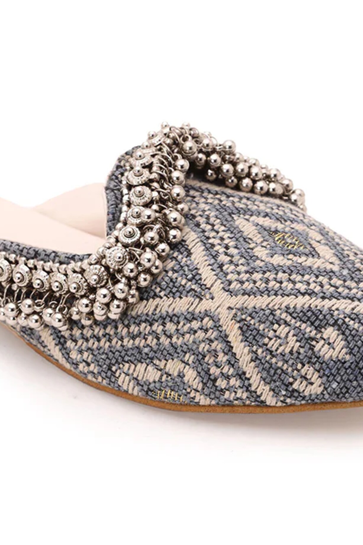 Grey Embellished Mules by 5 Elements at Pernia's Pop Up Shop 2025