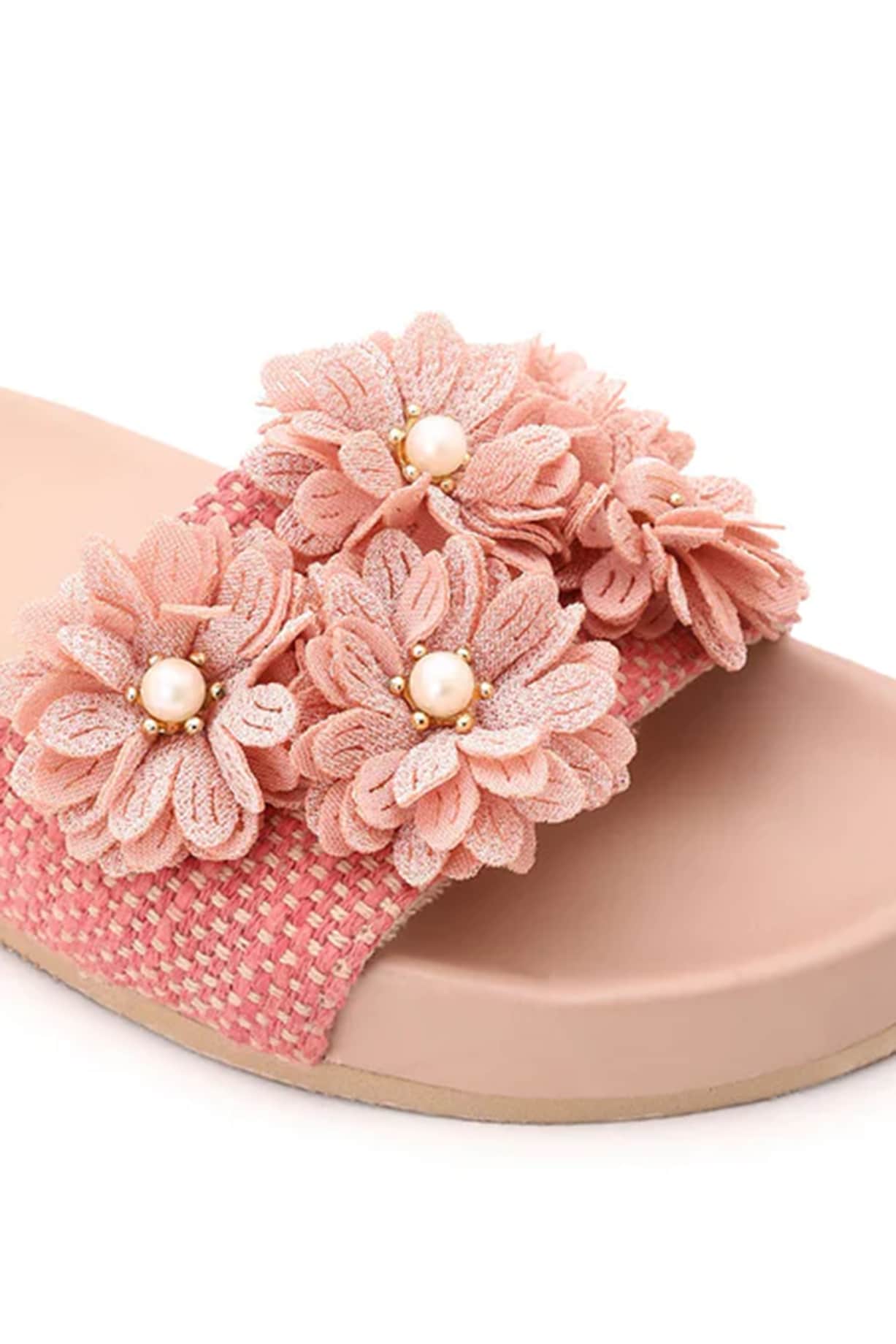 Pink Hand Embroidered Sliders Design by 5 Elements at Pernia's Pop Up ...