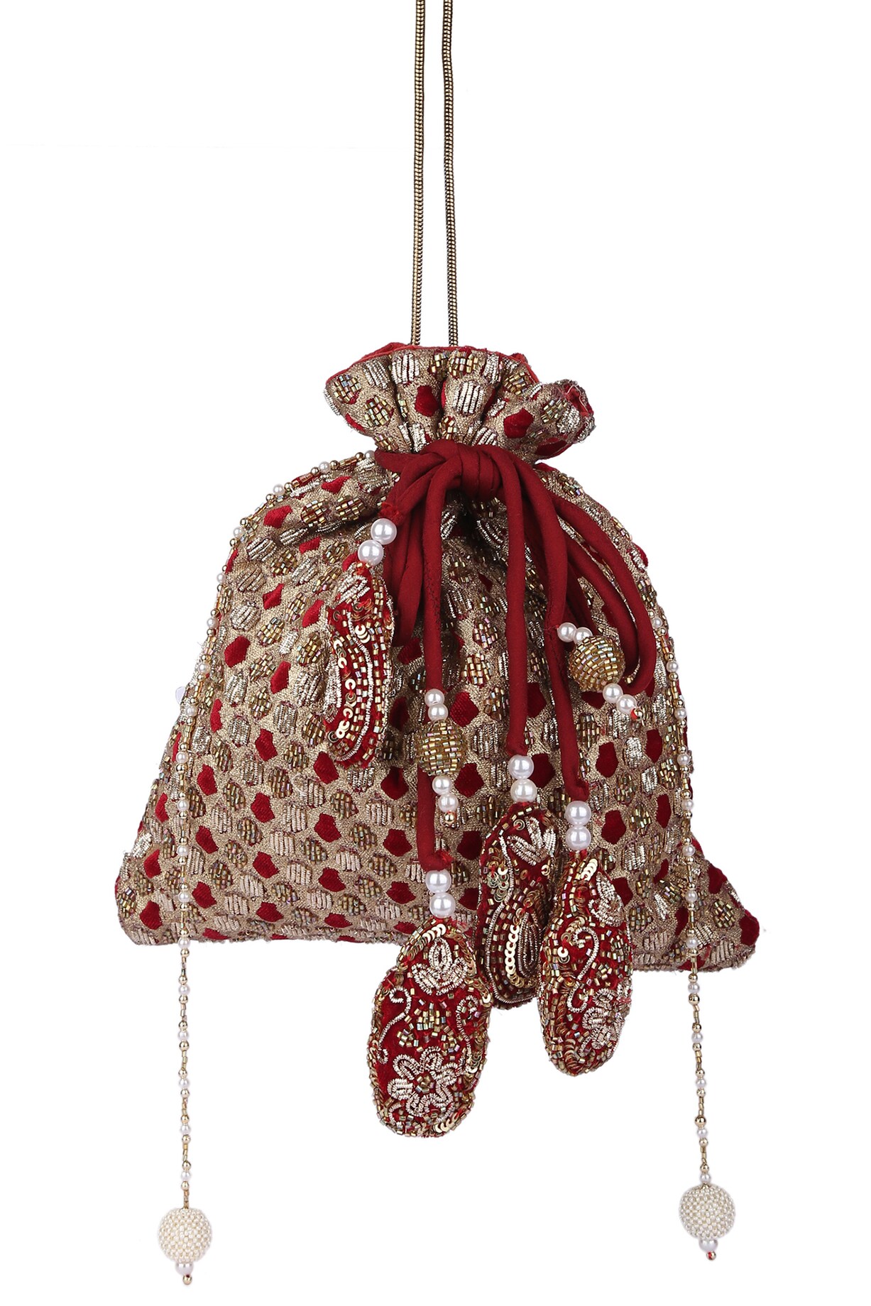 Gold & Red Embroidered Potli by 5 Elements at Pernia's Pop Up Shop 2026