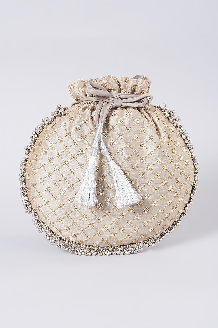 Silver Embellished Floral Potli Design by 5 Elements at Pernia's Pop Up ...