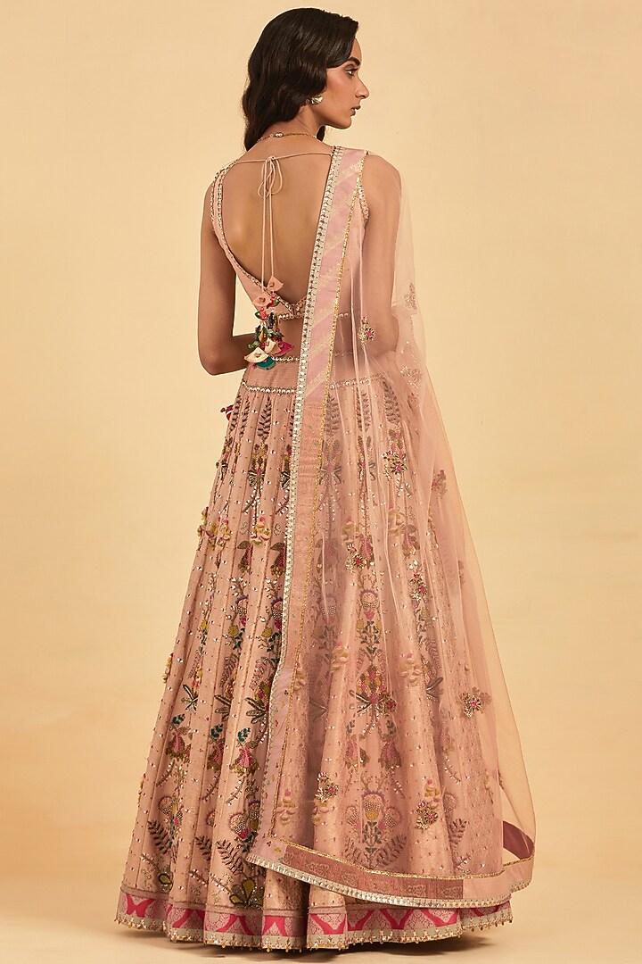 Blush Pink Silk Embroidered Bridal Lehenga Set by aum ashima & asit at ...