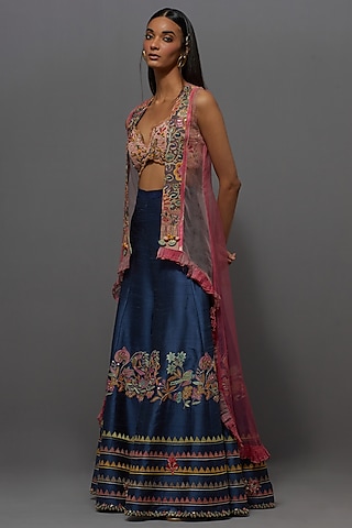 Blue Silk Embroidered Sharara Set by aum ashima & asit at Pernia's Pop ...
