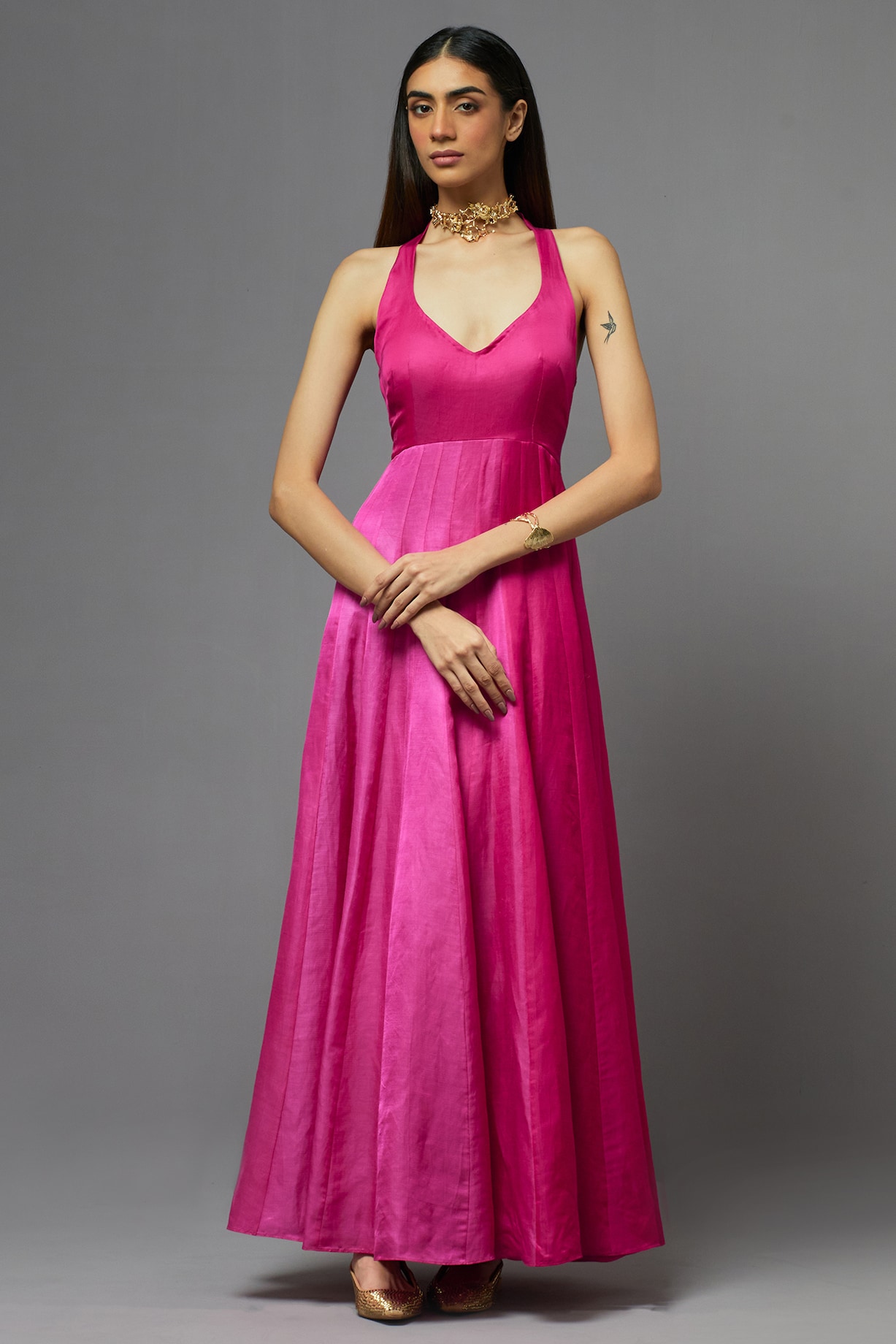 Hot Pink Silk Anarkali With Cape Design by aum ashima & asit at Pernia ...