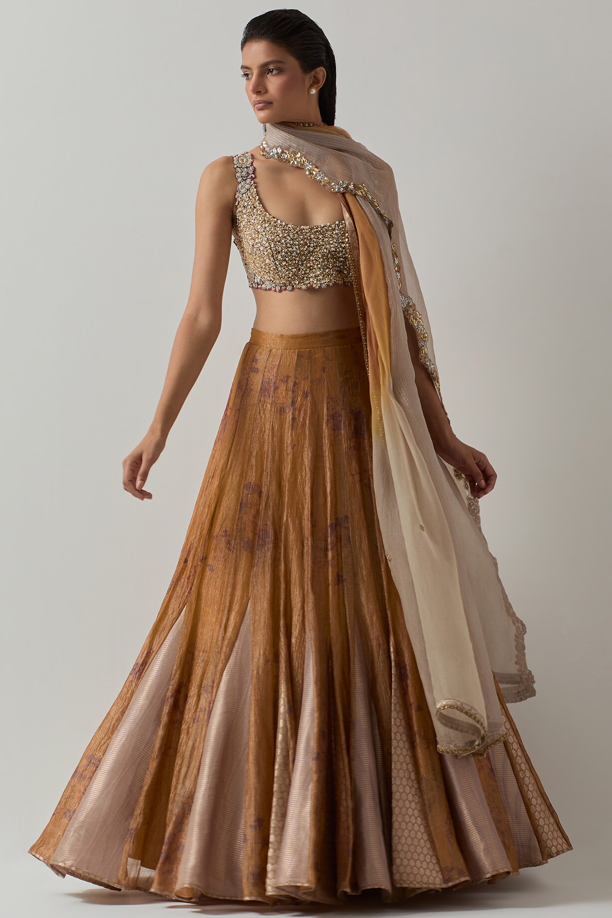 Mustard Silk & Tissue Wedding Lehenga Set by aum ashima & asit at ...
