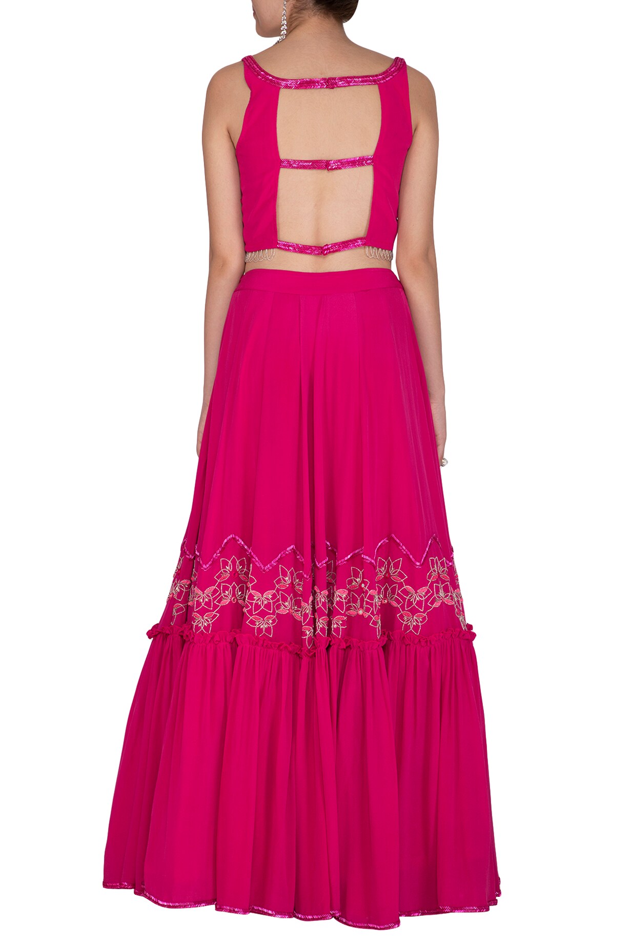 Fuchsia Pink Embroidered Ruffled Lehenga Set by Aashna Behl at Pernia's ...