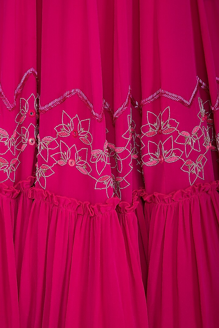 Fuchsia Pink Embroidered Ruffled Lehenga Set by Aashna Behl at Pernia's ...