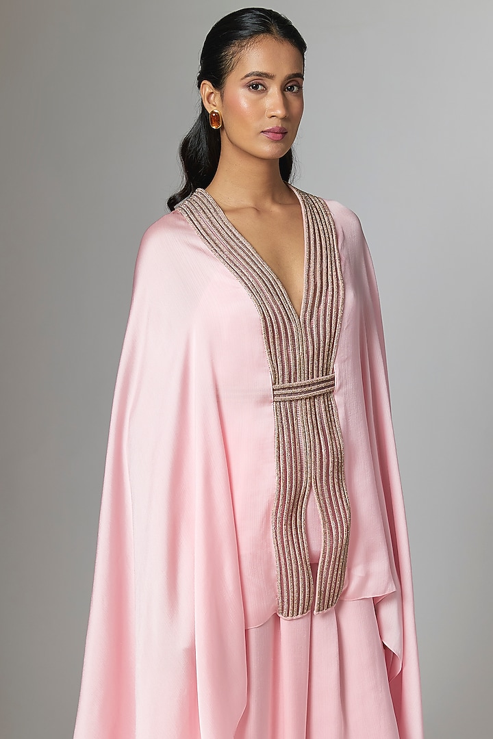 Bubble Pink Satin Chiffon Cape Set by Amit Aggarwal at Pernia's Pop Up ...