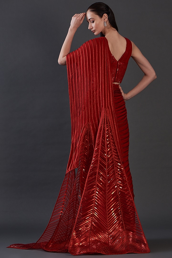 Red Chiffon Embroidered Saree Set by Amit Aggarwal at Pernia's Pop Up ...