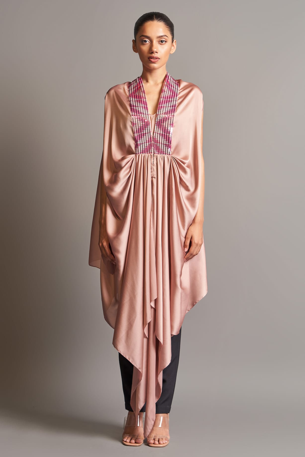 Blush Pink Metallic Chevron Cape by Amit Aggarwal at Pernia's Pop Up ...