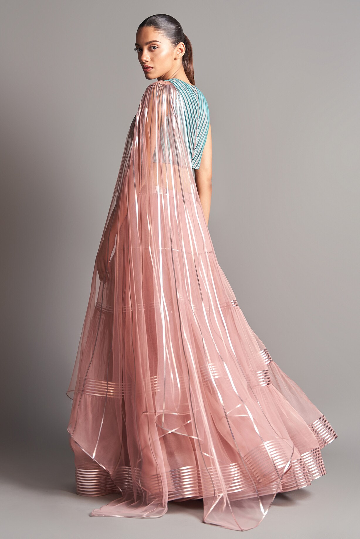 Blush Pink Structured Blouse With Wedding Lehenga by Amit Aggarwal at ...