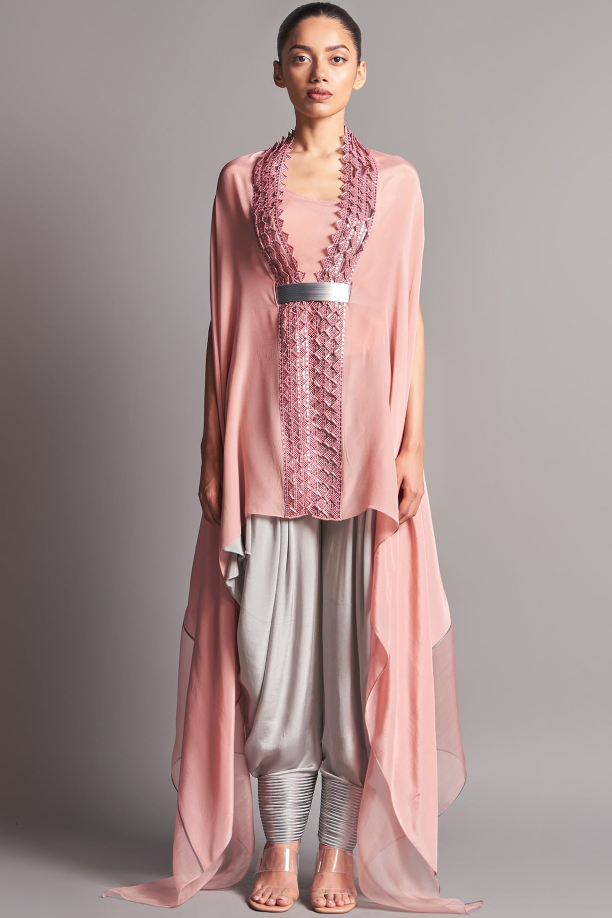 Blush Pink Draped Cape by Amit Aggarwal at Pernia's Pop Up Shop 2025