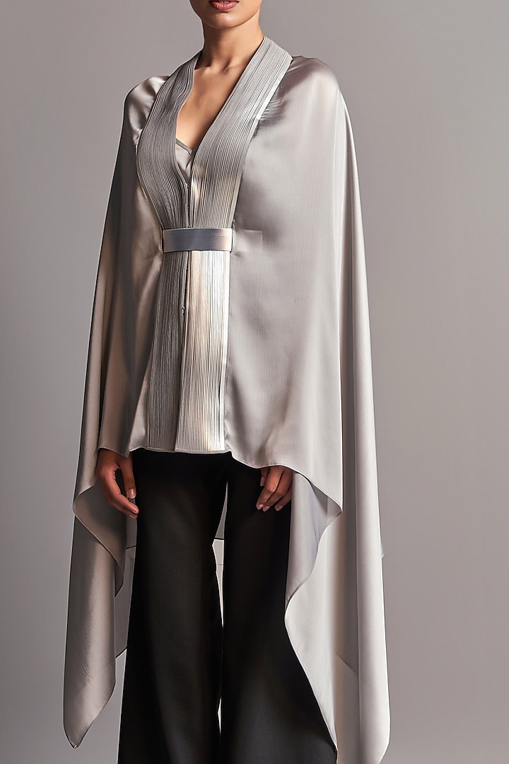 Grey Draped Cape by Amit Aggarwal at Pernia's Pop Up Shop 2025