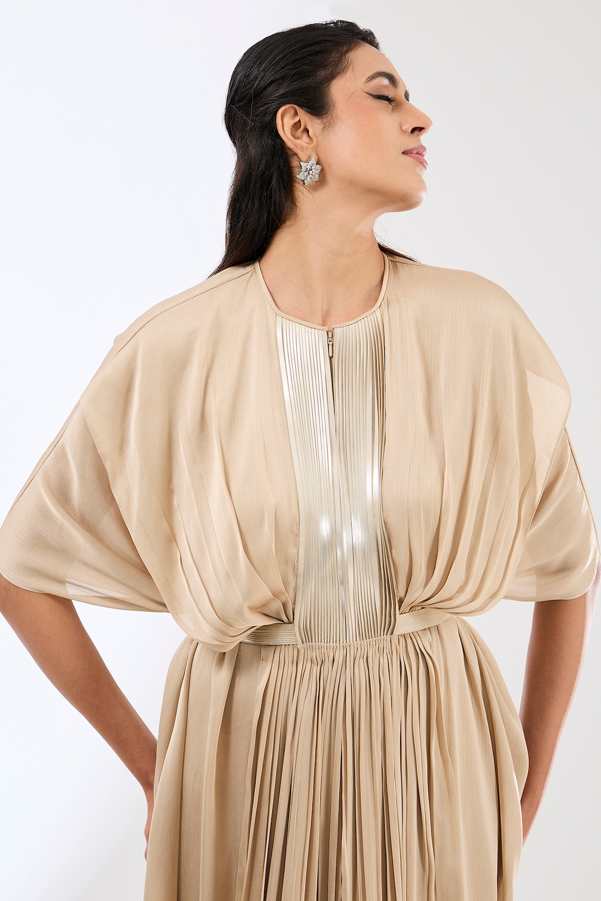 Sand-Colored Satin Chiffon Maxi Dress by Amit Aggarwal at Pernia's Pop ...