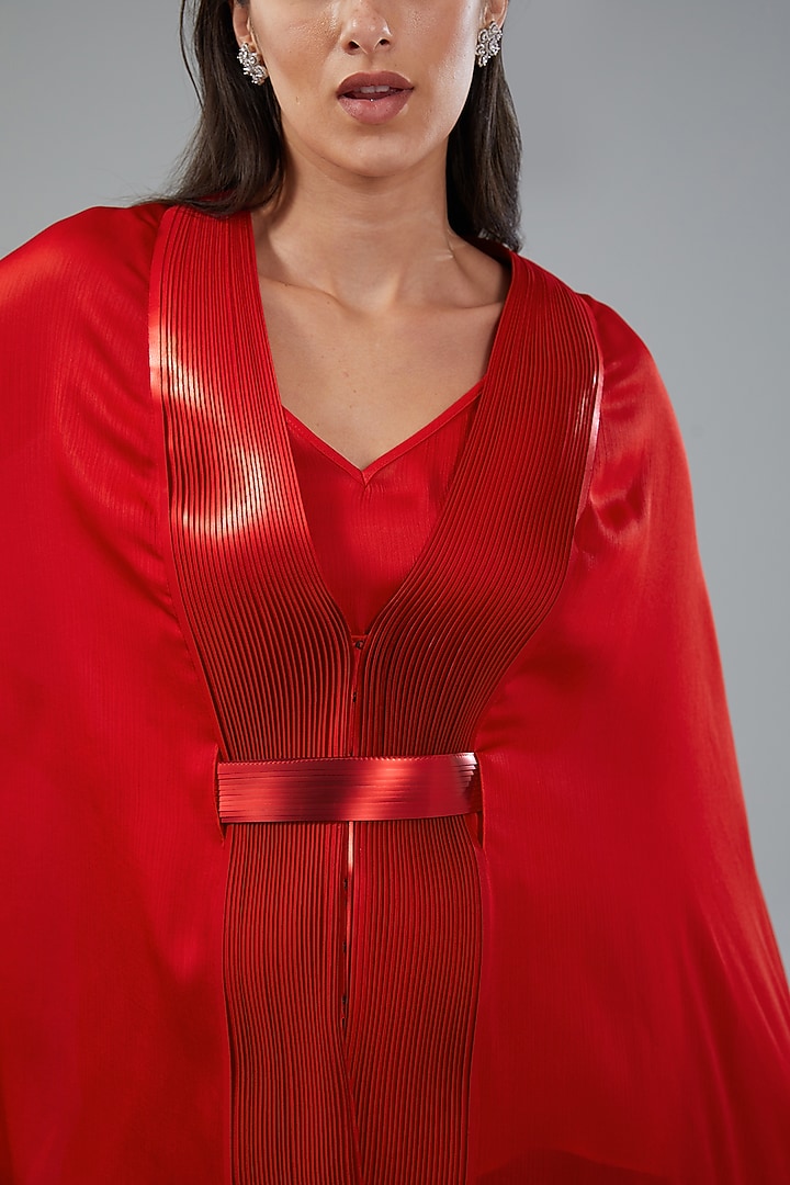 Red Chiffon Draped Cape With Inner Design by Amit Aggarwal at Pernia's ...