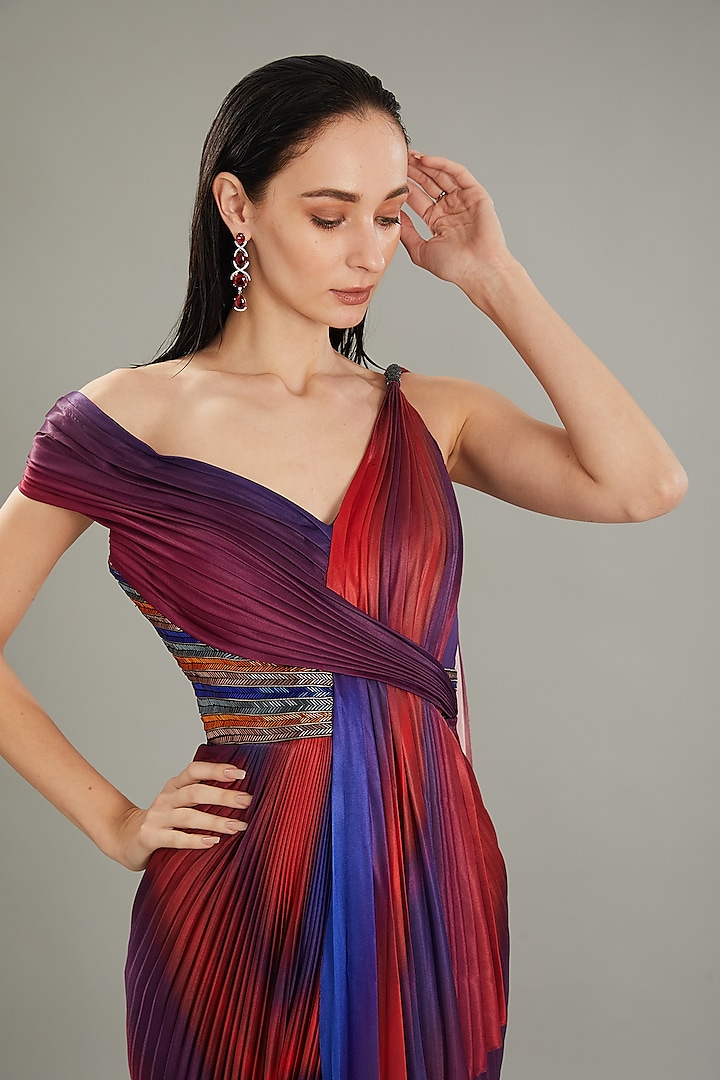 Red & Blue Metallic Polymer Gown by Amit Aggarwal at Pernia's Pop Up ...