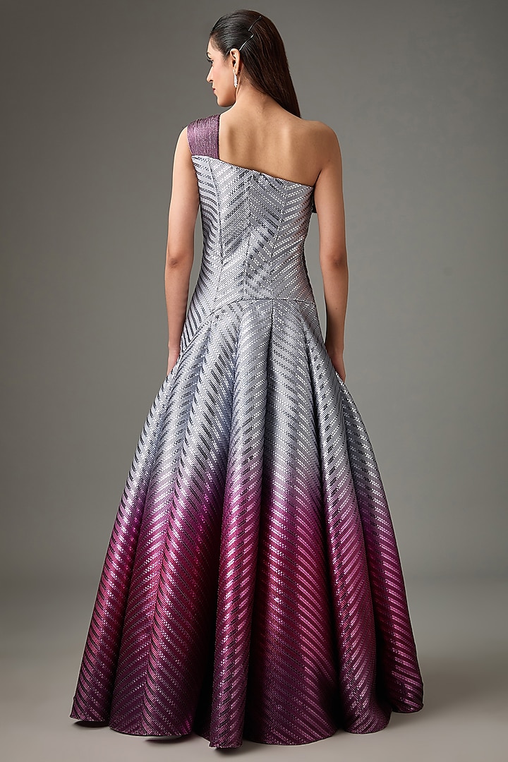 Plum-Grey Metallic Striper Bridal Gown by Amit Aggarwal at Pernia's Pop ...