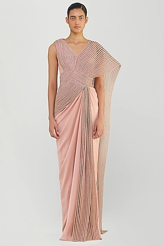 Blush Pink Chiffon Bridal Gown Saree by Amit Aggarwal at Pernia's Pop ...