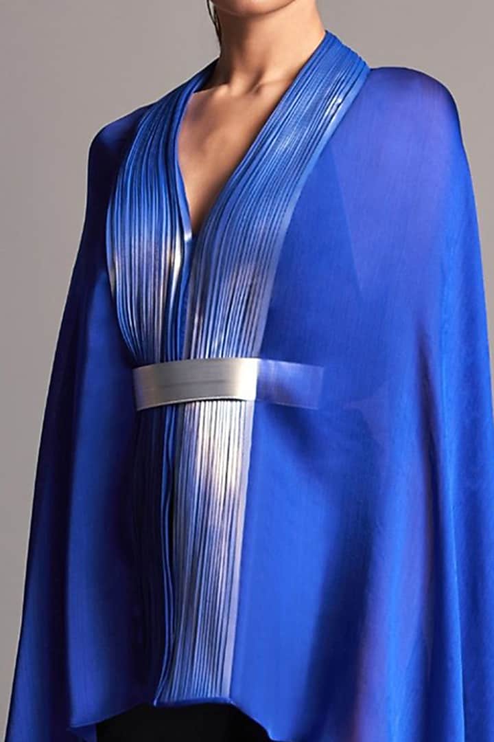 Electric Blue Metallic Polymer Cape by Amit Aggarwal at Pernia's Pop Up ...