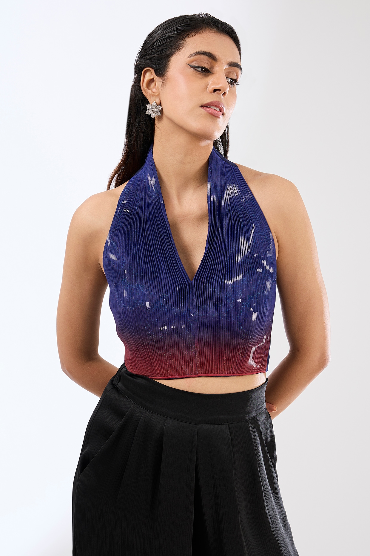 Blue & Red Ombre Net Top by Amit Aggarwal at Pernia's Pop Up Shop 2025