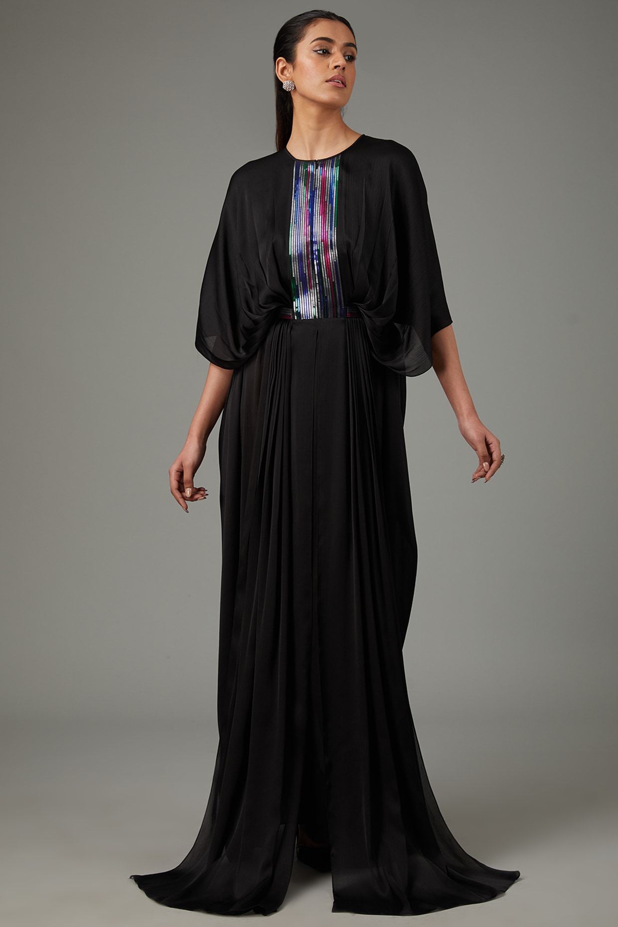 Black Metallic Polymer & Crepe Chiffon Gown by Amit Aggarwal at Pernia ...