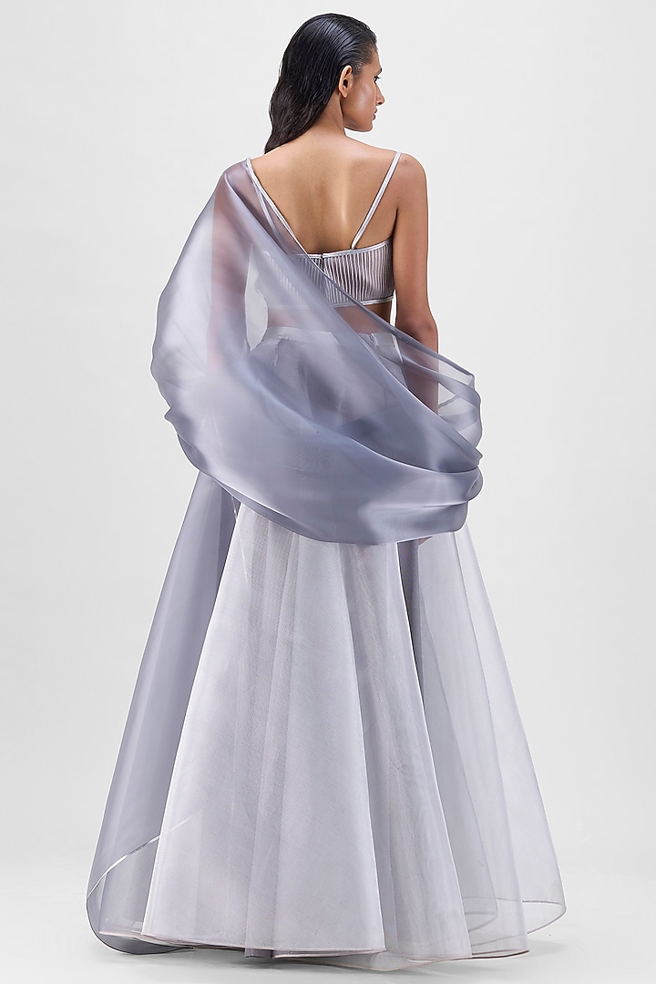 Steel Grey Mesh Net Cape Set by Amit Aggarwal at Pernia's Pop Up Shop 2026