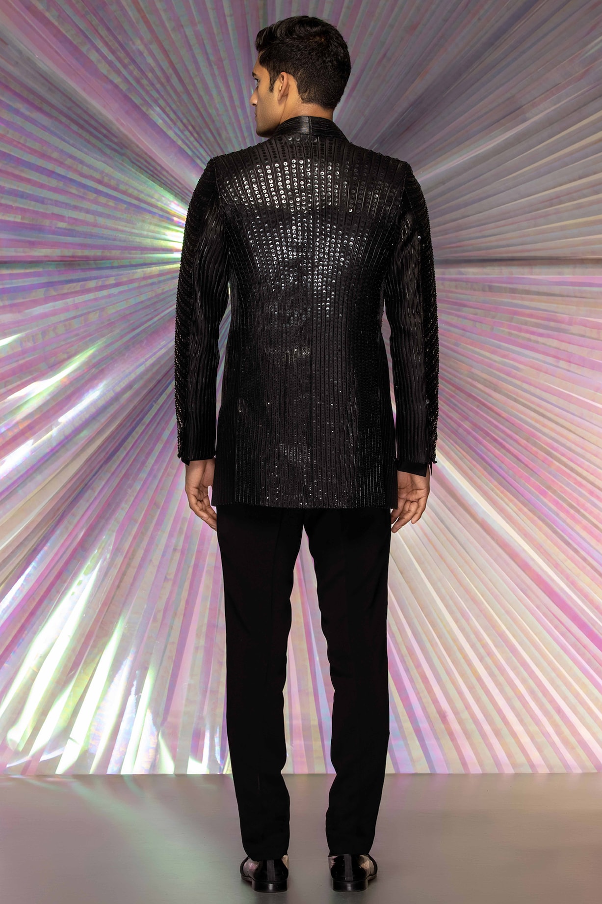 Black Chanderi Blazer Set by Amit Aggarwal Men at Pernia's Pop Up Shop 2026