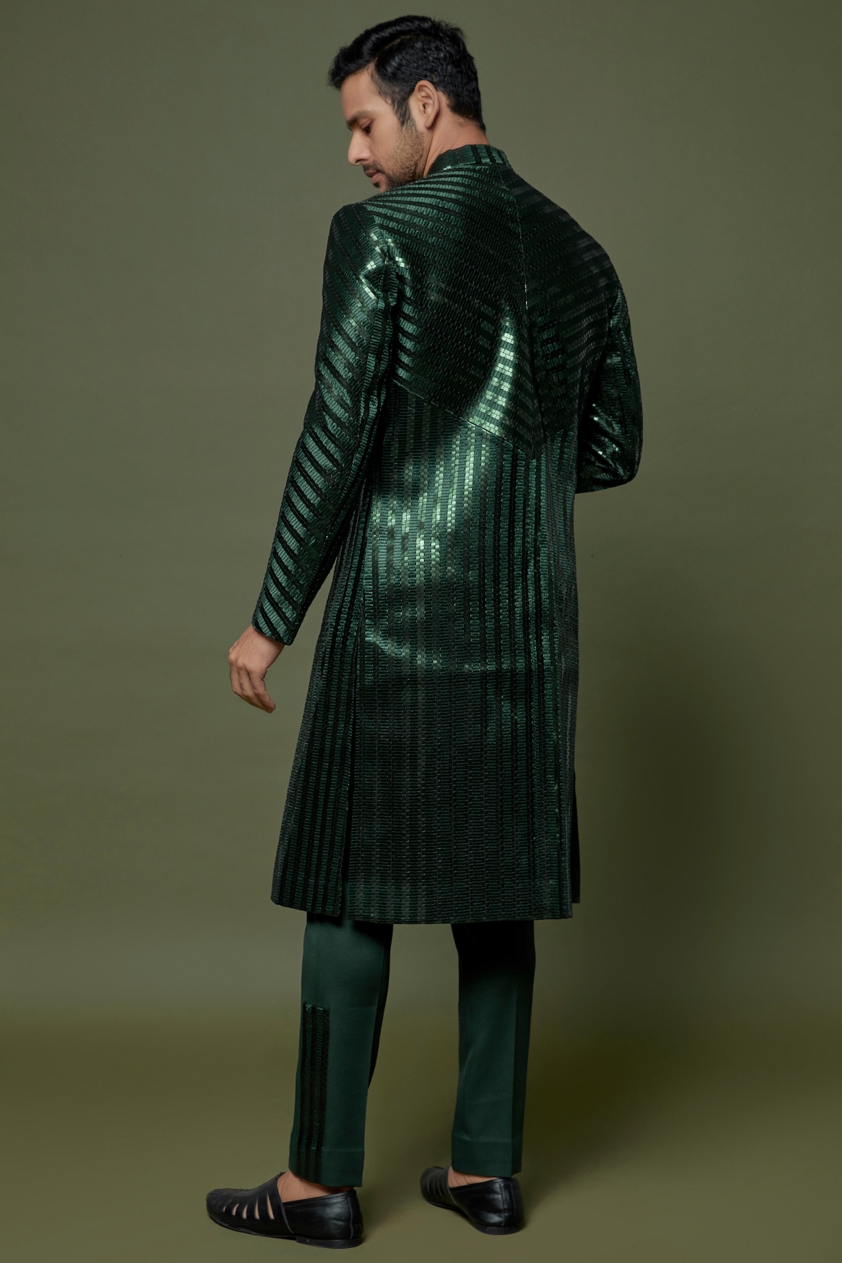 Emerald Metallic Handwoven Groom Sherwani Set by Amit Aggarwal Men at ...