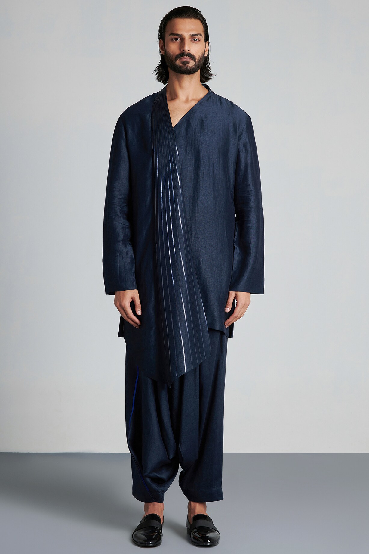 Ink Blue Metallic Asymmetric Kurta by Amit Aggarwal Men at Pernia's Pop ...