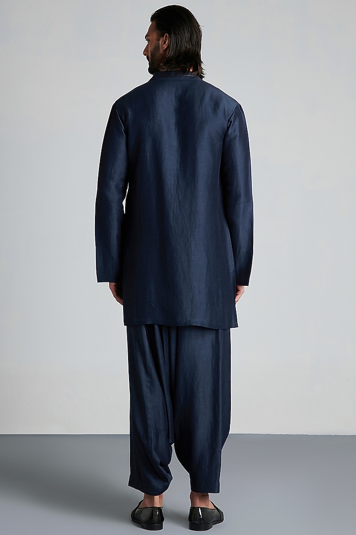 Ink Blue Metallic Asymmetric Kurta by Amit Aggarwal Men at Pernia's Pop ...