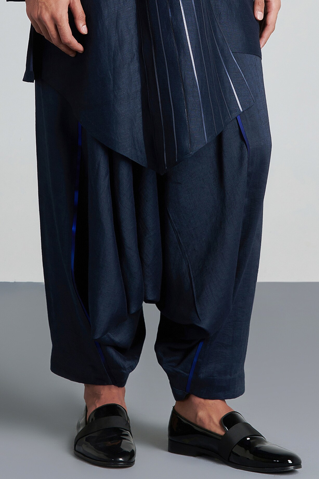 Ink Blue Metallic Asymmetric Kurta by Amit Aggarwal Men at Pernia's Pop ...