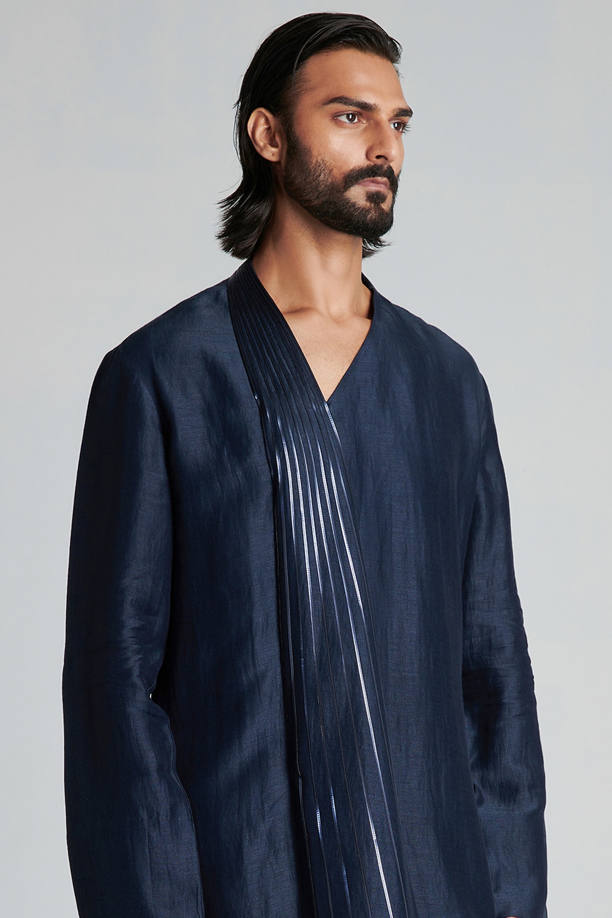 Ink Blue Metallic Asymmetric Kurta by Amit Aggarwal Men at Pernia's Pop ...