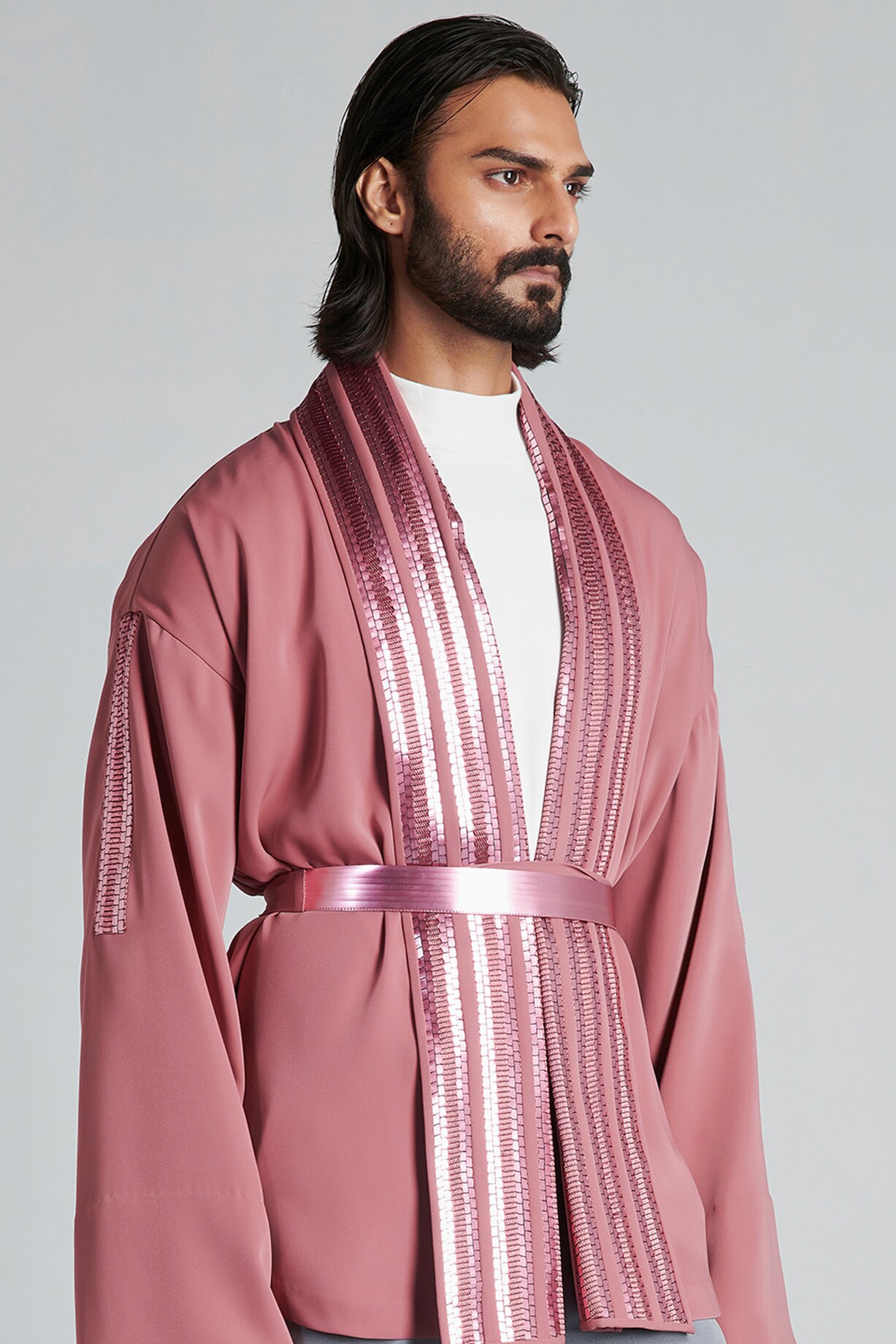 Blush Pink Handwoven Kimono Jacket by Amit Aggarwal Men at Pernia's Pop ...