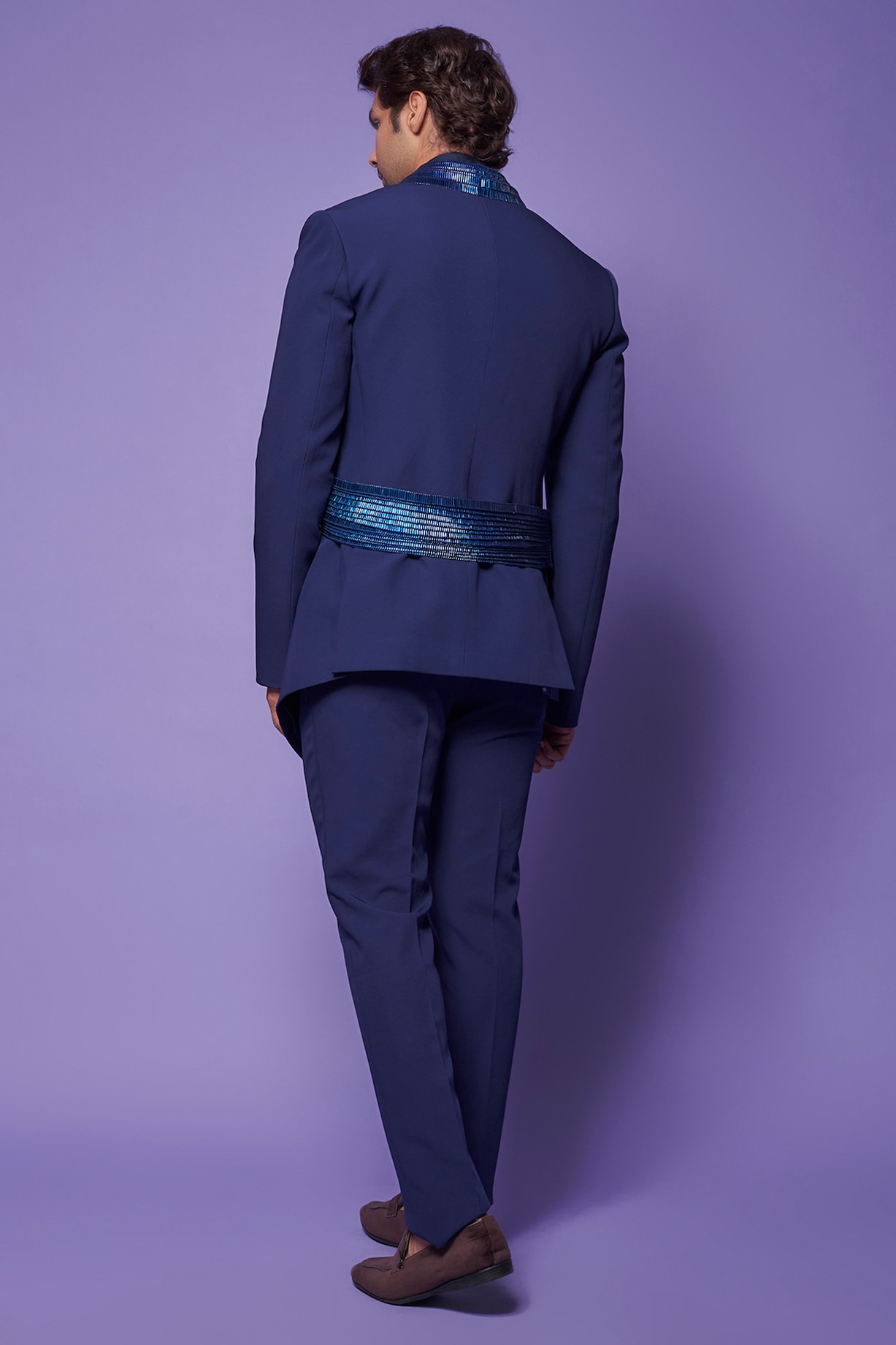 Buy Amit Aggarwal Men Midnight Blue Metallic Polymer Sequins ...