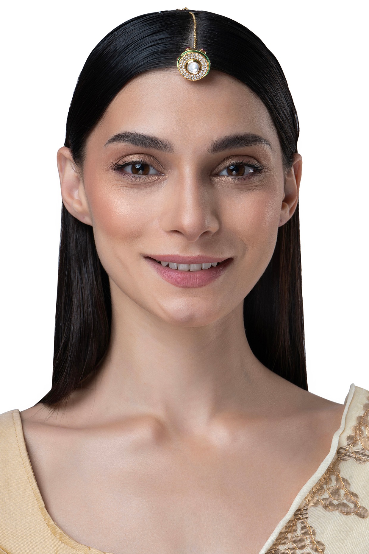 Gold Finish Kundan Polki & White Stone Round Borla by AAKARSHA BY AJAY ...