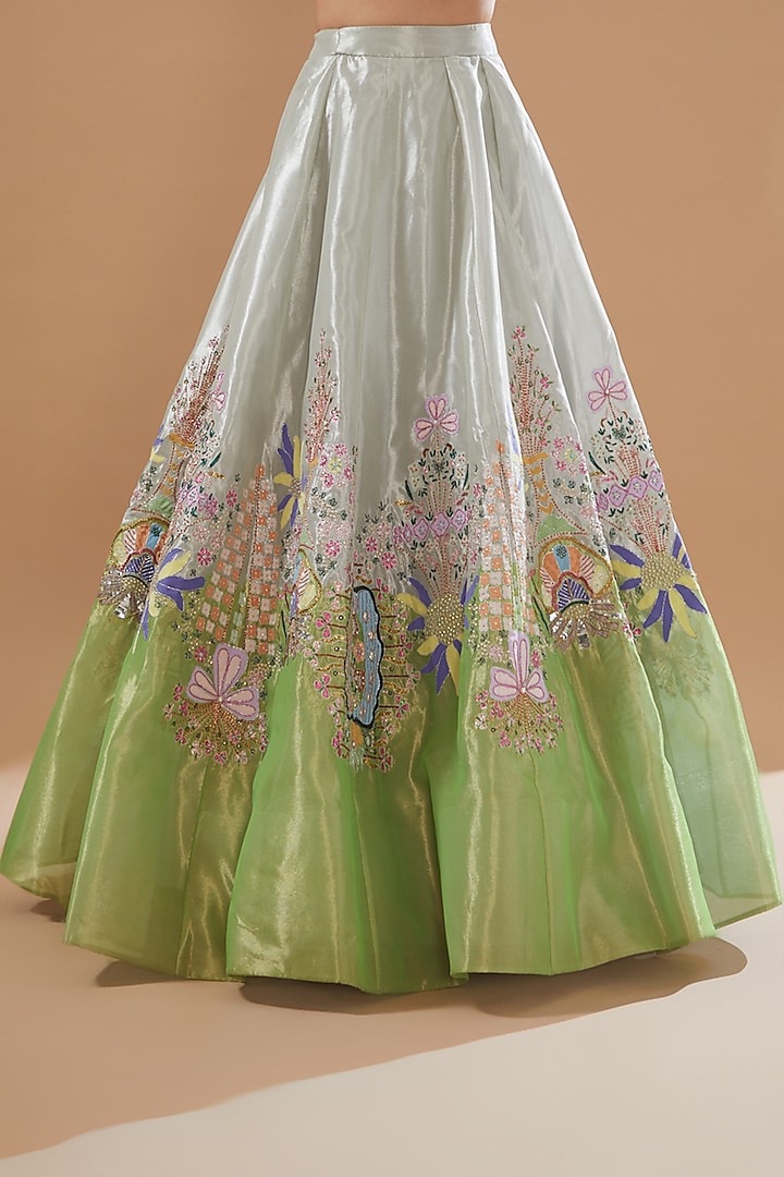 Ivory & Lime Tissue Embellished Bridal Lehenga Set by Aisha Rao at ...