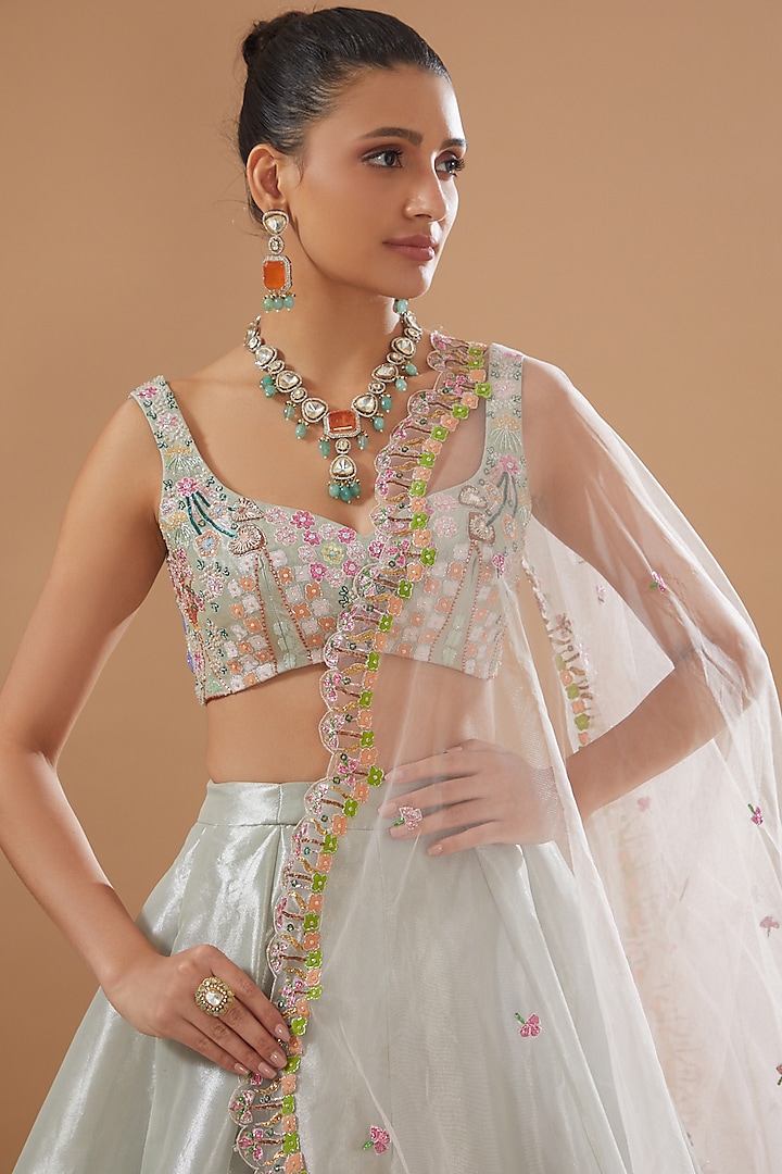 Ivory & Lime Tissue Embellished Bridal Lehenga Set by Aisha Rao at ...