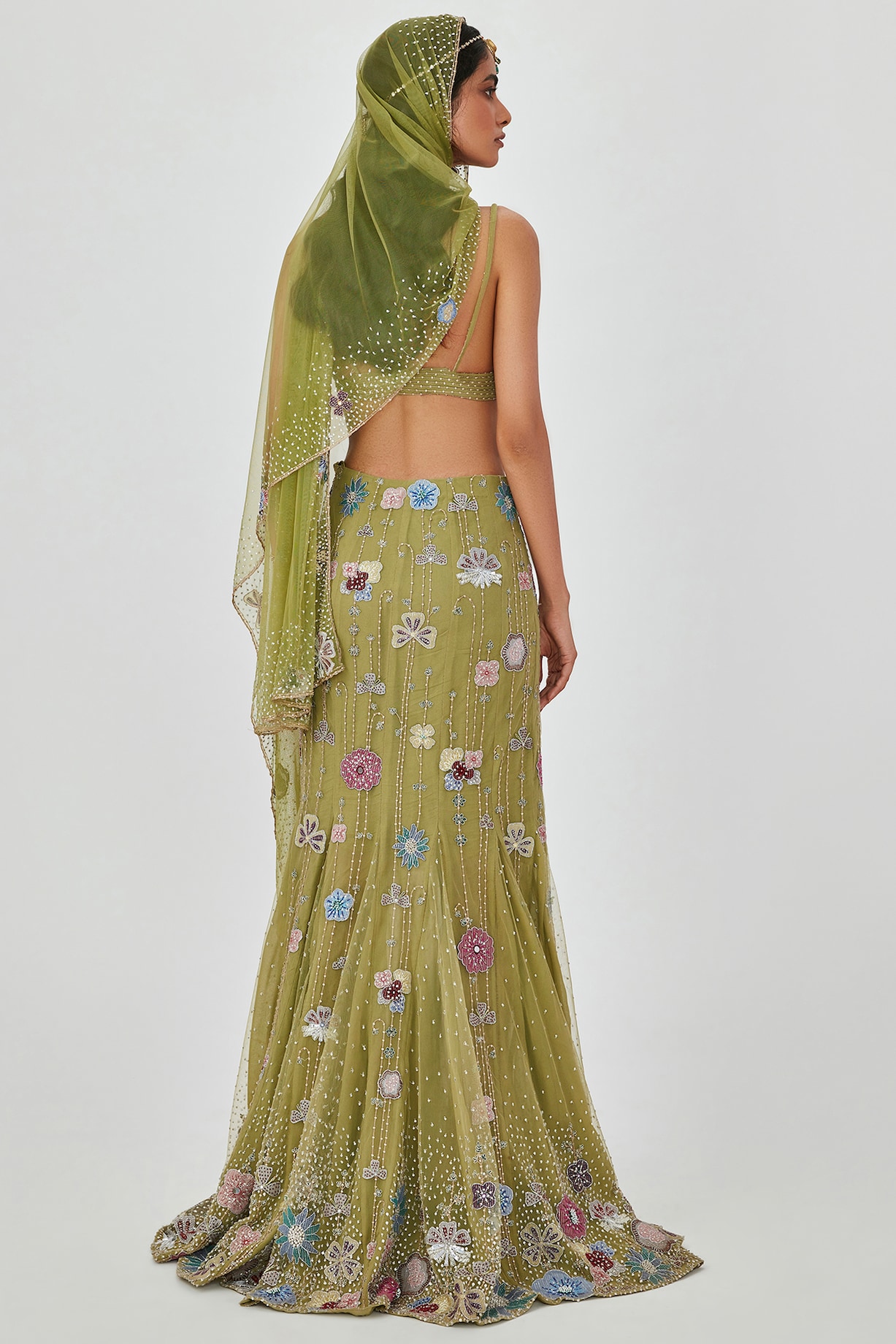 Olive Net Embellished Mermaid Bridal Lehenga Set by Aisha Rao at Pernia ...