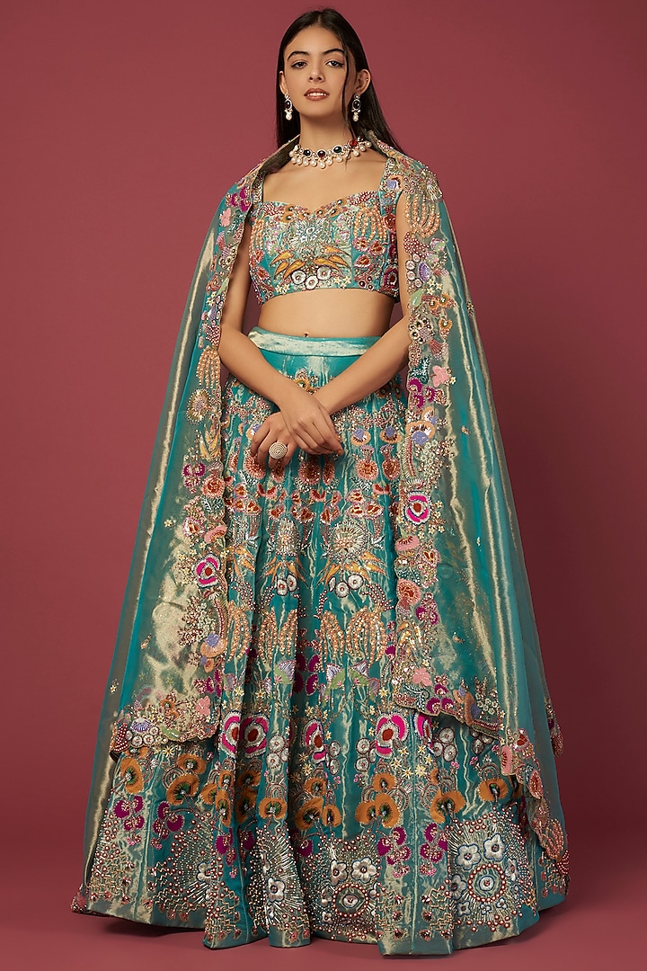 Turquoise Embellished Bridal Lehenga Set by Aisha Rao at Pernia's Pop ...
