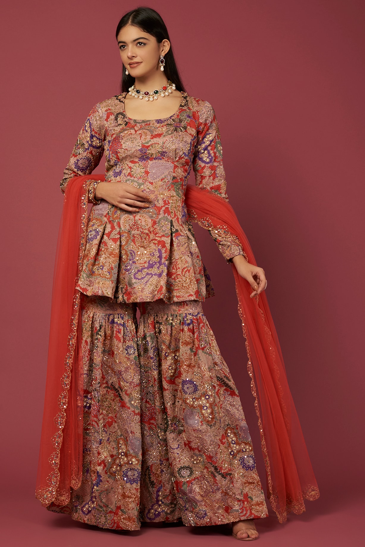 Red Embellished Sharara Set Design by Aisha Rao at Pernia's Pop Up Shop ...